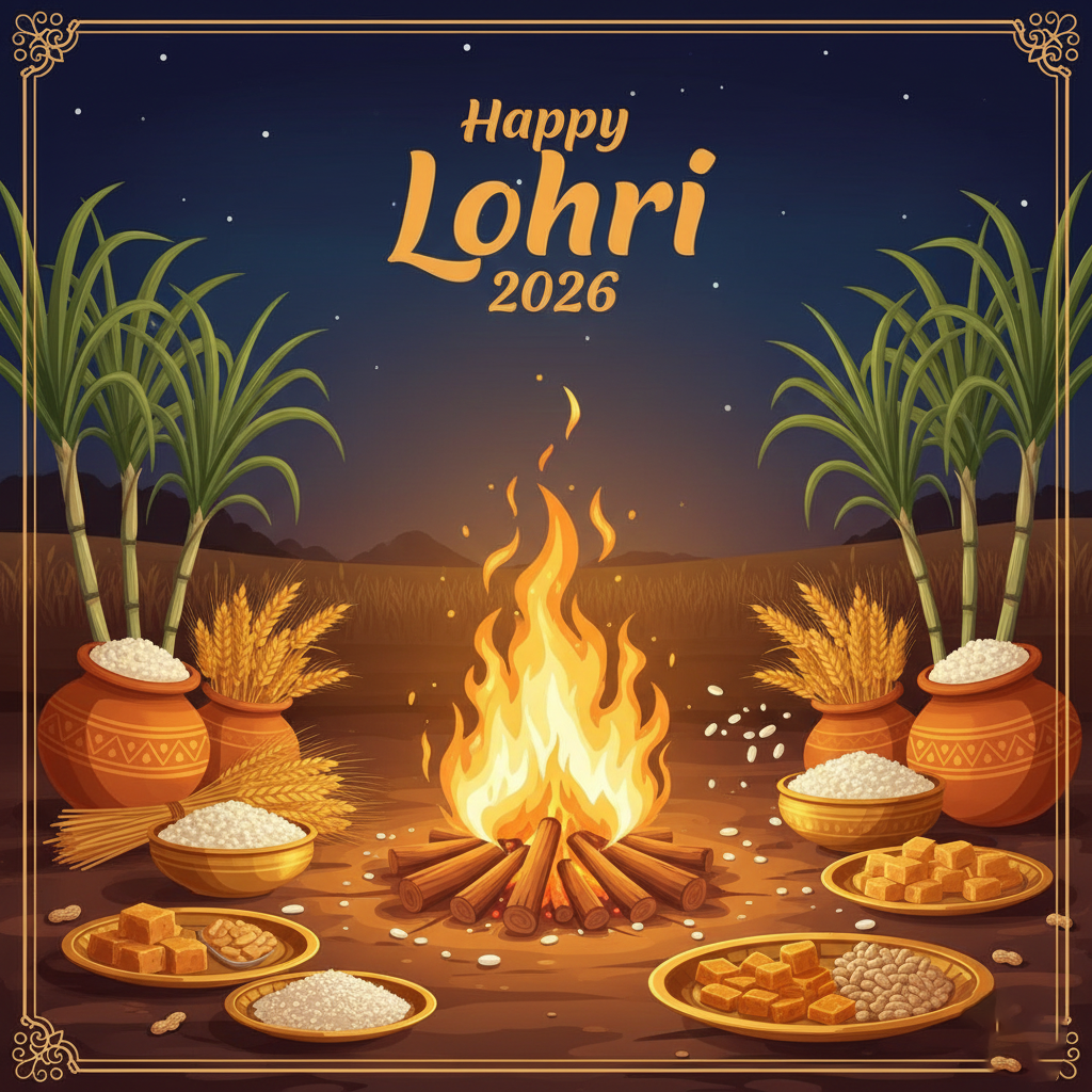 🔥 Happy Lohri 2026 Greetings Poster Design Background Free Download 2